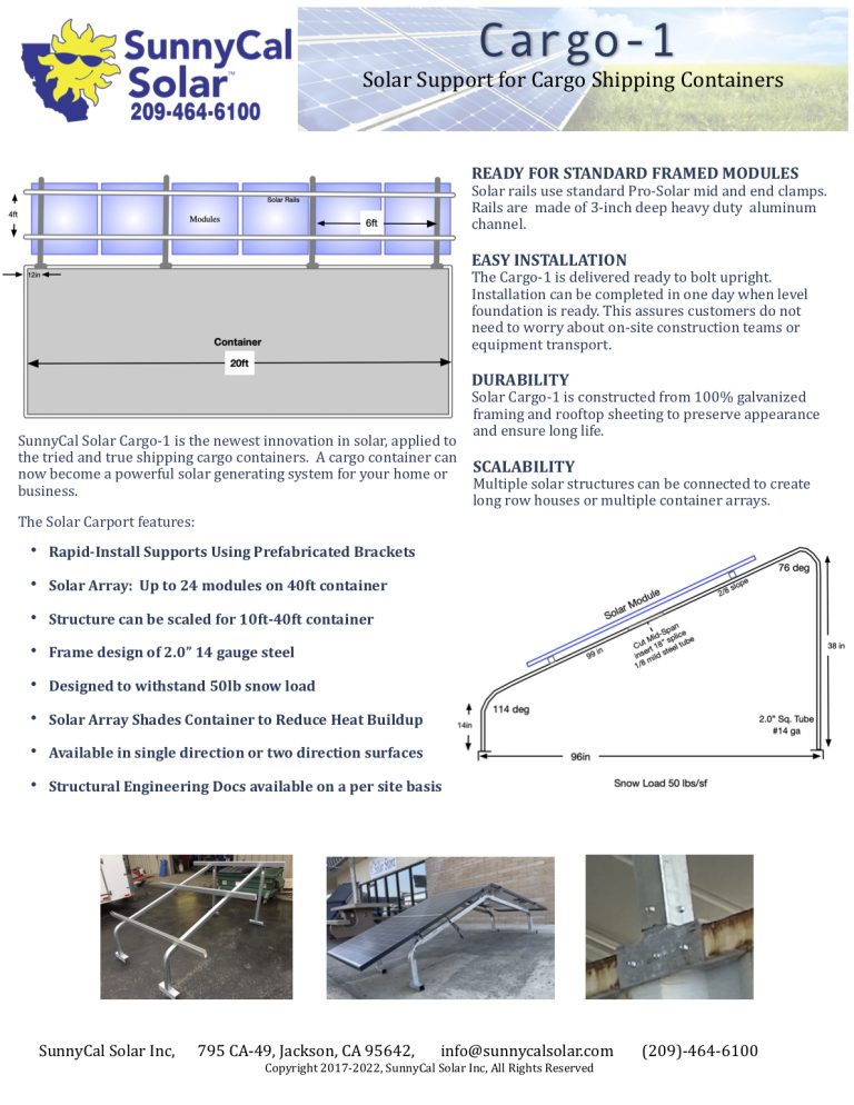 Solar Support for 20ft shipping container, single direction - SunnyCal ...